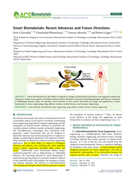 Advances In Smart Biomaterials Pdf Tissue Engineering Biomaterial