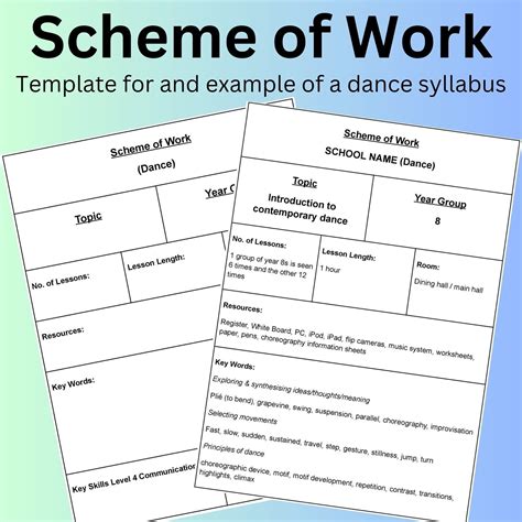Editable Scheme Of Work Template Dance Planner Example Etsy