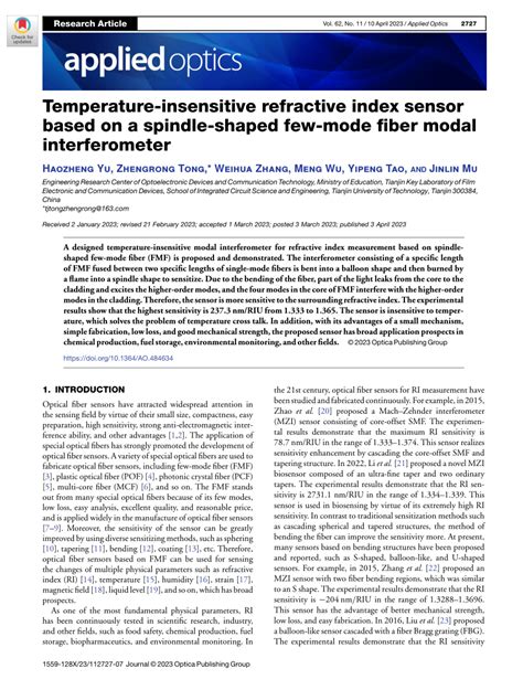 Temperature Insensitive Refractive Index Sensor Based On A Spindle