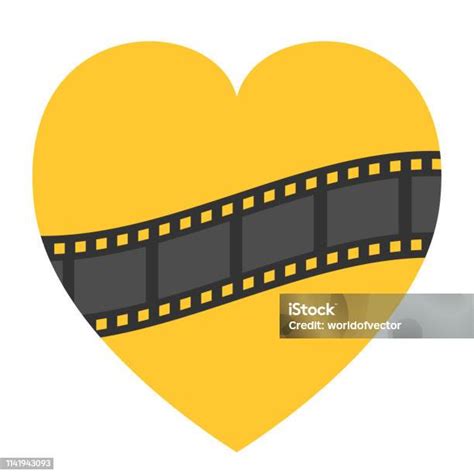 필름 스트립 프레임 아이콘입니다 물결 모양 리본 디자인 요소입니다 심장 모양입니다 나는 영화를 좋아한다 평면 디자인입니다 흰색 배경입니다 격리 검은색에 대한 스톡 벡터 아트