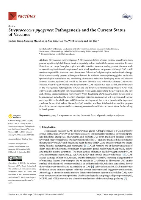 Pdf Streptococcus Pyogenes Pathogenesis And The Current Status Of