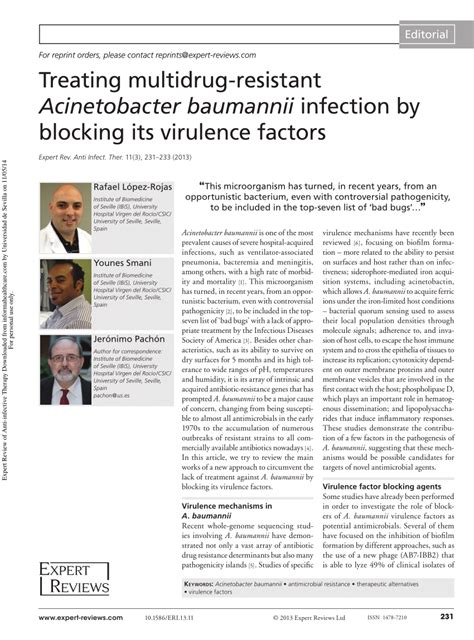 Pdf Treating Multidrug Resistant Acinetobacter Baumannii Infection By Blocking Its Virulence