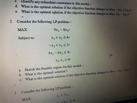 Solved C Identify Any Redundant Constraints In This Model