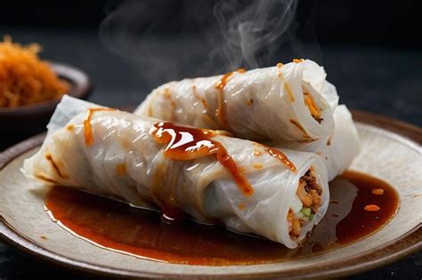 Popiah With A Drizzle Of Tamarind Sauce Premium Ai Generated Image