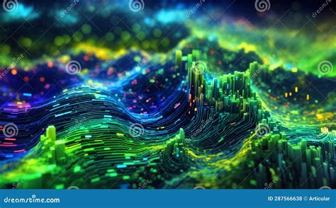Abstract Particle Data Landscape Background With Flowing Binary Codes Rivers High Speed Digital
