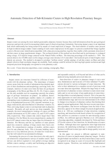 Pdf Automatic Detection Of Sub Km Craters In High Resolution Planetary Images