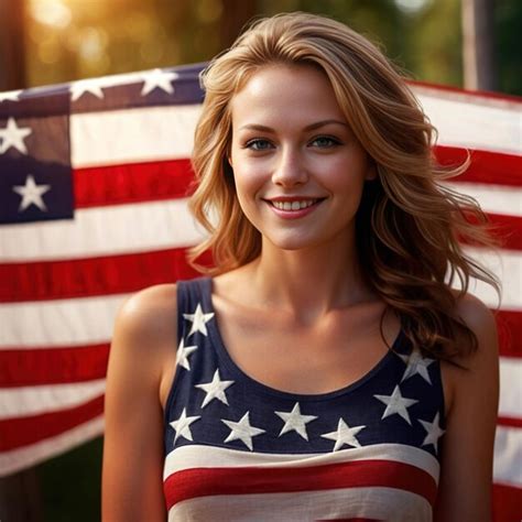 Patriotic American Woman With Usa Flag Premium Ai Generated Image