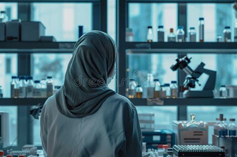 Ai Generative Scientist With Hijab At Research Lab Stock Illustration