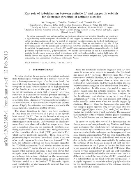 Pdf Key Role Of Hybridization Between Actinide 5 F And Oxygen 2 P