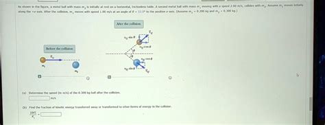 as shown in the figure a metal ball with mass m2 is initially at rest on a horizontal