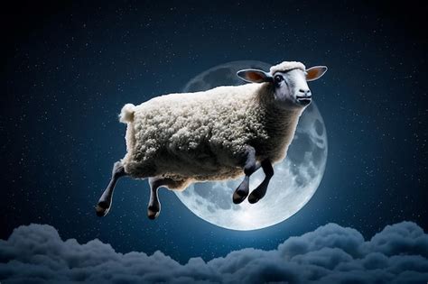 Premium Photo | Sheep flying against the background of moon in night ...