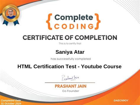 Saniya Atar On Linkedin Successfully Completed Html Course On Youtube