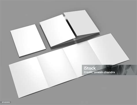 더블 게이트 모의 대 한 안내 책자 빈 흰색 서식 파일을 접고 프레 젠 테이 션 디자인 3d 그림입니다 접힌에 대한 스톡 사진 및 기타 이미지 Istock