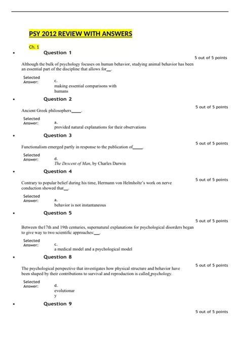 PSY 2012 REVIEW WITH ANSWERS - PSY 2012 - Stuvia US