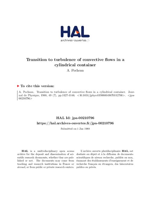 Pdf Transition To Turbulence Of Convective Flows In A Cylindrical