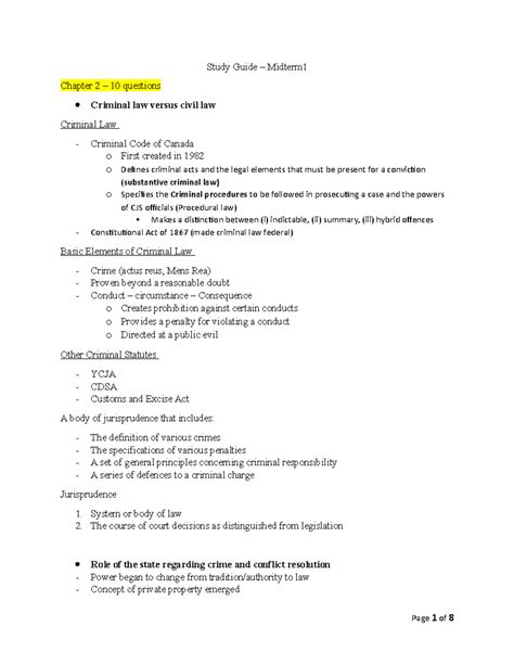 Midterm Study Notes Study Guide Midterm Chapter Questions Criminal Law Versus Civil