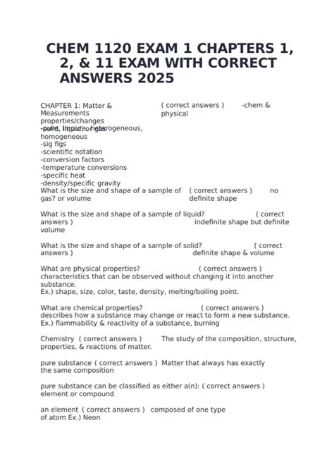 CHEM EXAM CHAPTERS EXAM WITH CORRECT ANSWERS CHEM Stuvia US