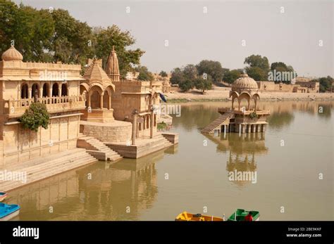 Gadi Sagar Temple On Gadisar Lake Jaisalmer Rajasthan India Stock