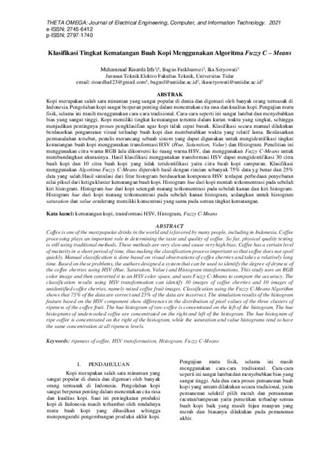 Pdf Klasifikasi Tingkat Kematangan Buah Kopi Menggunakan Algoritma Fuzzy C Means