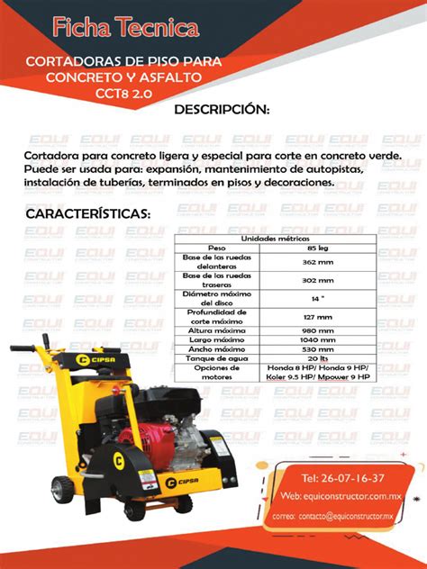 Ficha Tec Equi Cortadora Cipsa De Concreto Cct8 2 Pdf