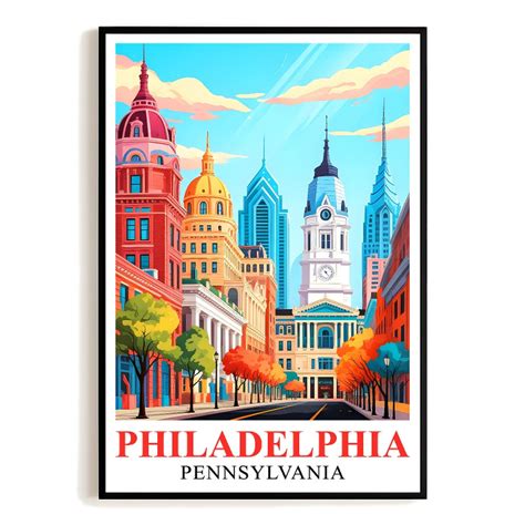 Philadelphia Print Travel Poster Modern Cityscape Vintage Skyline