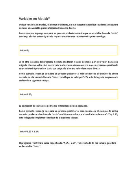 variables en matlab pdf matriz matemáticas programa de computadora