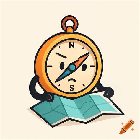 A Cartoon Anthropomorphic Compass With An Angry Face Looks At A Folded