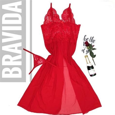 خرید و قیمت لباس خواب توری قرمز رنگ جلو باز به همراه شورت لامبادا جذاب