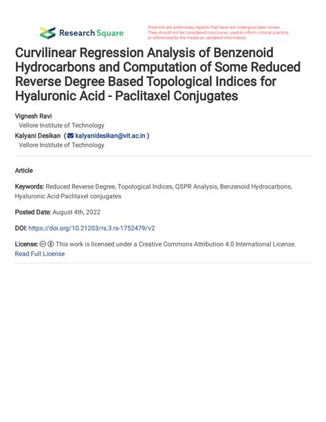 Pdf Curvilinear Regression Analysis Of Benzenoid Hydrocarbons And Computation Of Some Reduced