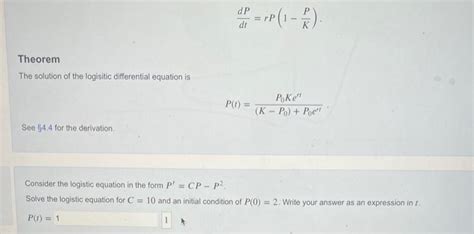 Solved DtdP RP KP Theorem The Solution Of The Logisitic Chegg
