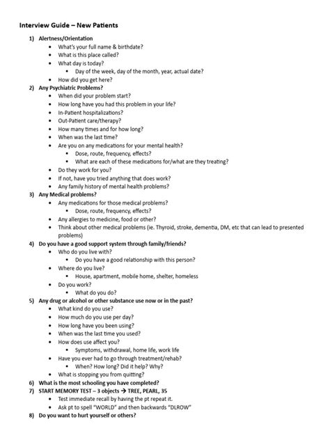Psych Interview Guide Pdf Patient Feeling