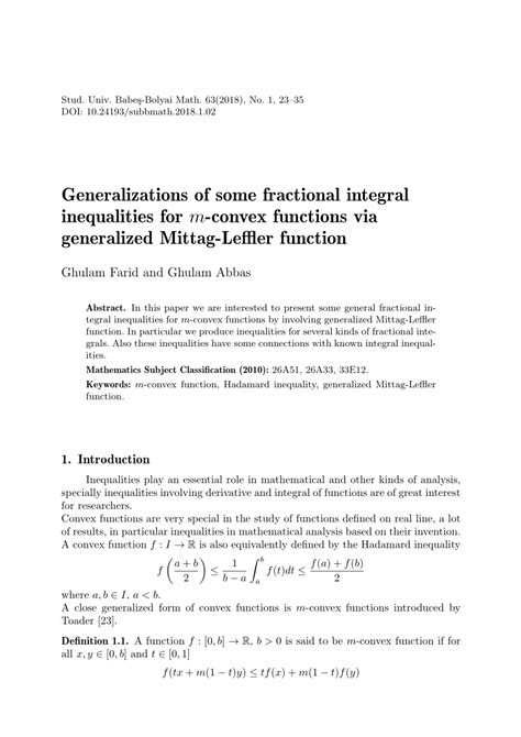 Pdf Generalizations Of Some Fractional Integral Inequalities For M