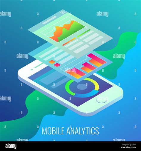 Mobile Analytics Concept Vector Flat Isometric Illustration Stock