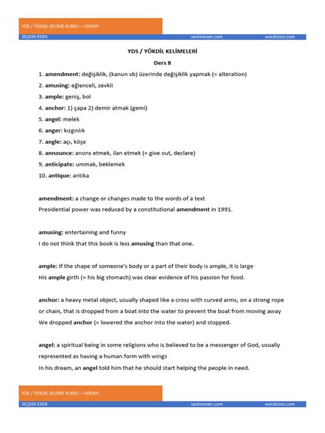 Yds Kelimeleri 8 Seçkin Esen Pdf Angel