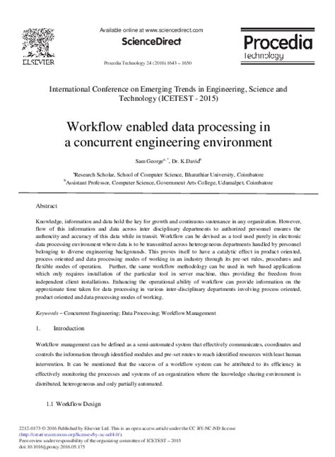 Pdf Workflow Enabled Data Processing In A Concurrent Engineering