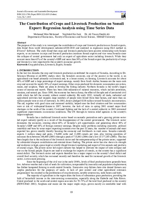 Pdf The Contribution Of Crops And Livestock Production On Somali