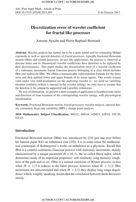 Pdf Discretization Error Of Wavelet Coefficient For Fractal Like