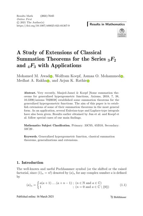 Pdf A Study Of Extensions Of Classical Summation Theorems For The