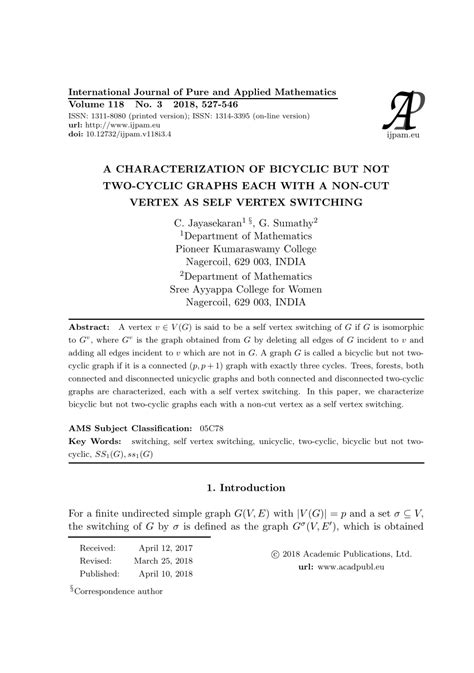 Pdf A Characterization Of Bicyclic But Not Two Cyclic Graphs Each