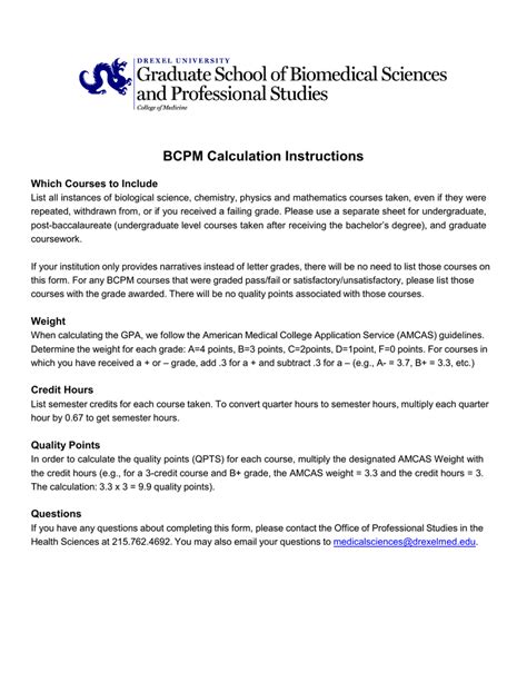 Bcpm Calculation Instructions Which Courses To Include