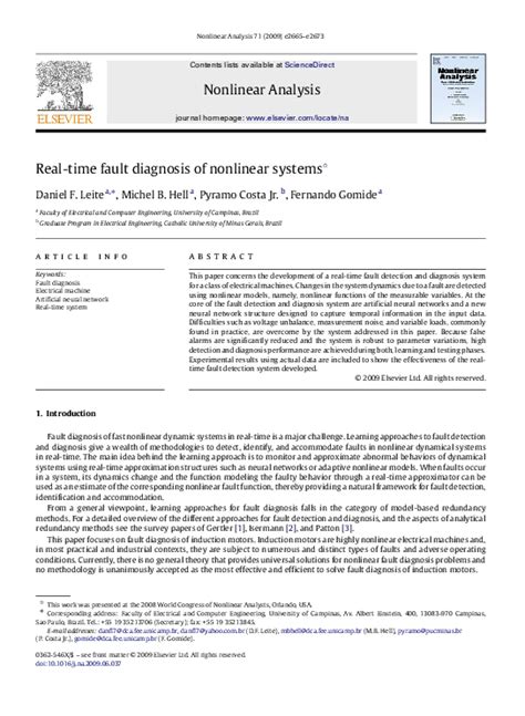 Pdf Real Time Fault Diagnosis Of Nonlinear Systems