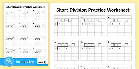 Editable Interactive Pdf Year 5 Short Division Maths Practice Worksheet