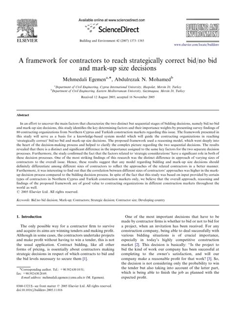 A Framework For Contractors To Reach Strategically Correct Bidno Bid