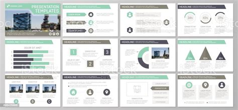 다목적 프레 젠 테이 션 템플릿 슬라이드 그래프와 차트에 대 한 녹색 및 갈색 요소의 설정 합니다 전단지와 전단지 기업 보고서