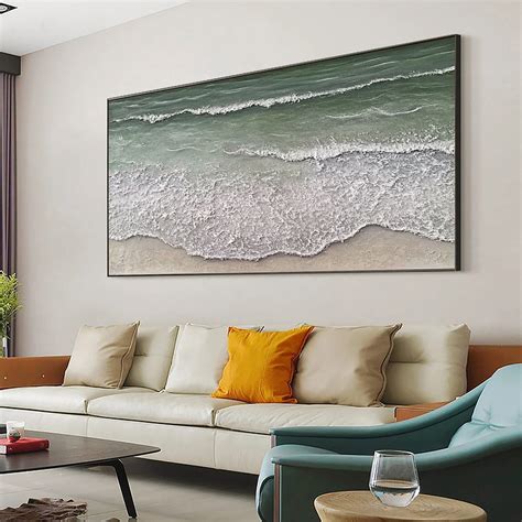 Large Abstract Seascape Canvas Textured Waves For Elegant Interiors O