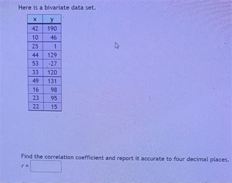 Solved Here Is A Bivariate Data Set Find The Correlation