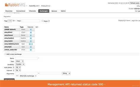 rabbitmq management api returned status code 500 rabbitmq get message