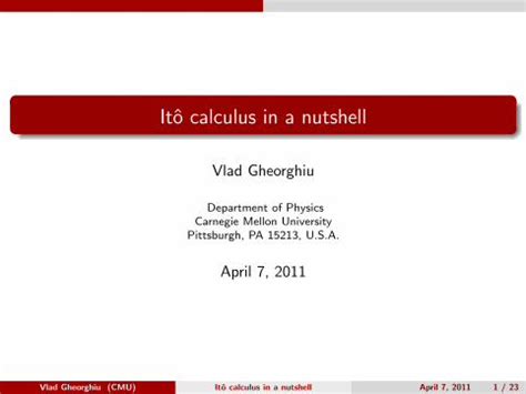 PDF Itô calculus in a nutshell CMU Quantum Theory Groupquantum phys cmu edu QIP ito calculus