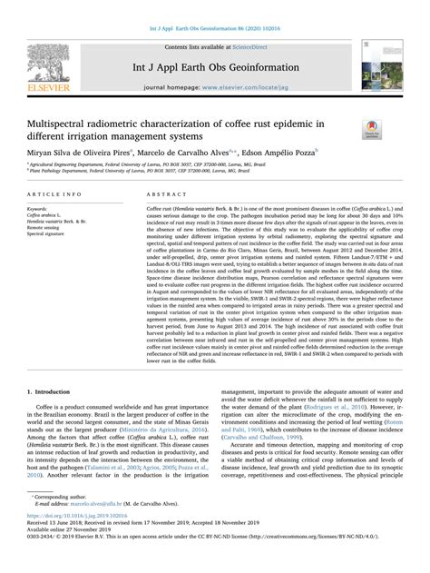 PDF Multispectral Radiometric Characterization Of Coffee Rust Epidemic In Different Irrigation