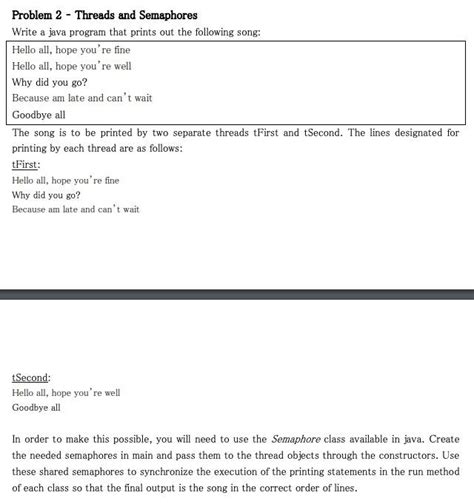 Solved Problem 2 Threads And Semaphores Write A Java